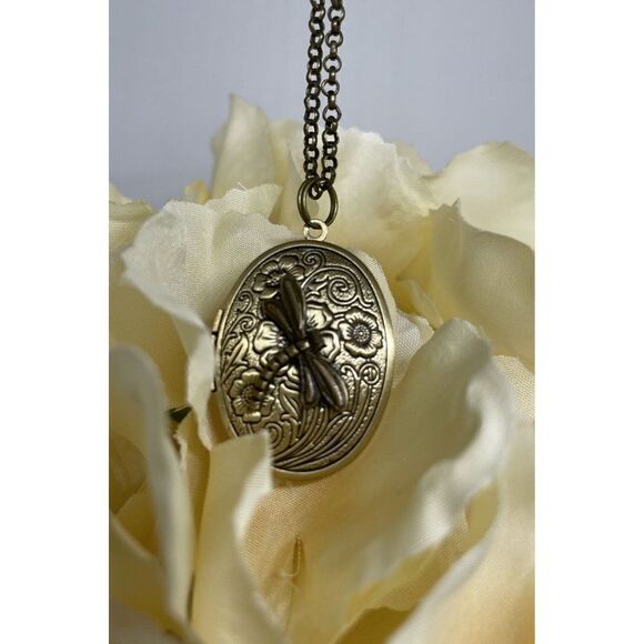 Fancy Fox Boutique | Jewelry | Bronze Antique Gold Dragonfly Locket ...